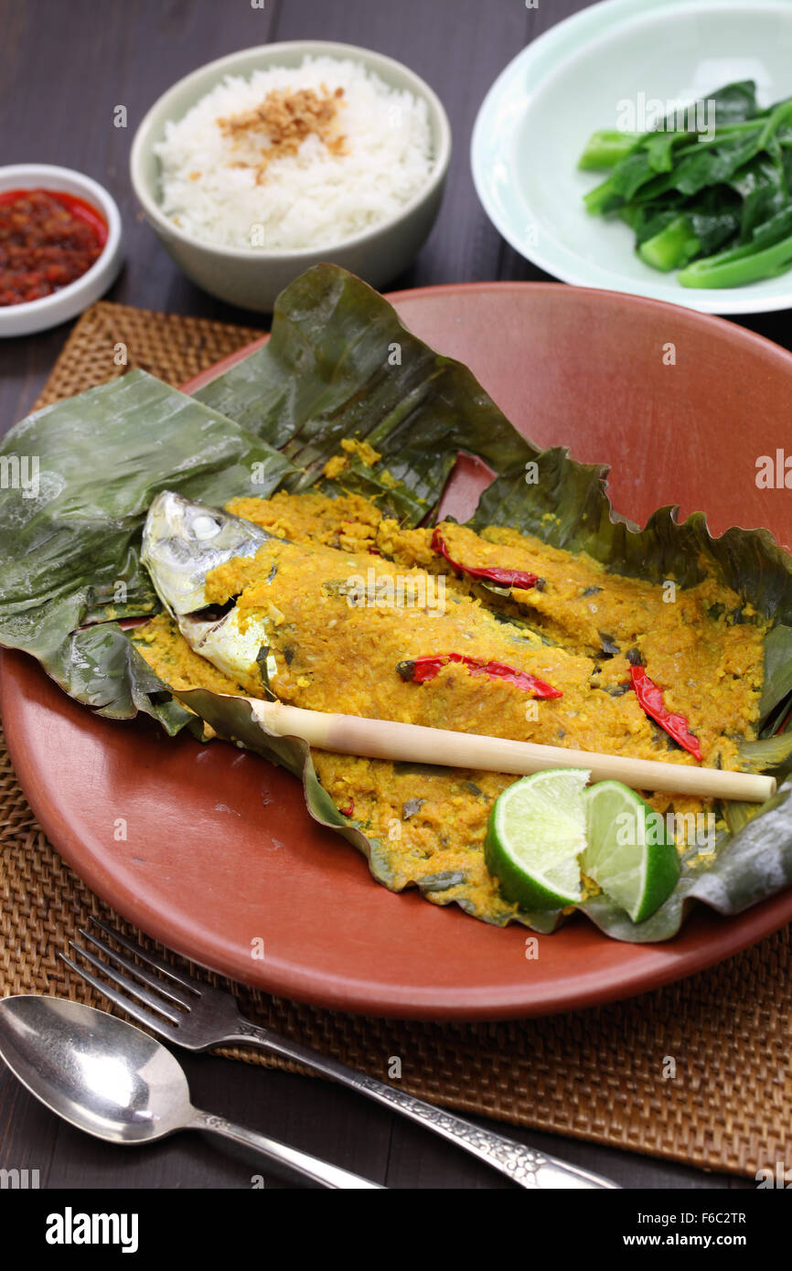 ikan pepes, indonesian cuisine, steamed fish wrapped in banana leaves ...