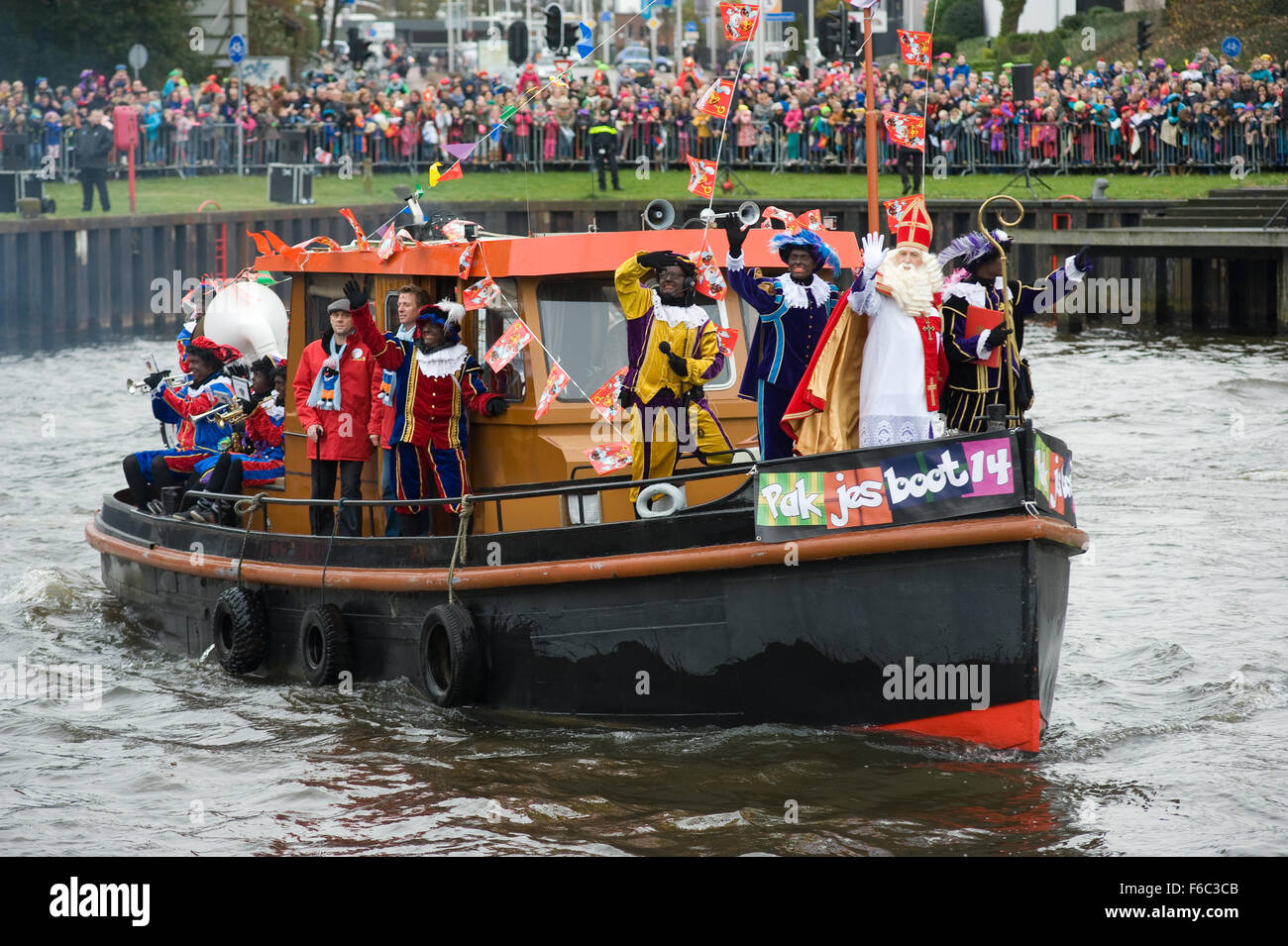 The dutch Santa Claus called 'Sinterklaas' is greeting the children ...