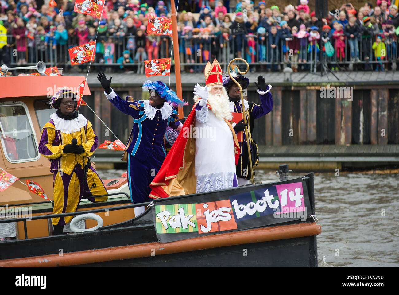 The dutch Santa Claus called 'Sinterklaas' is greeting the children ...