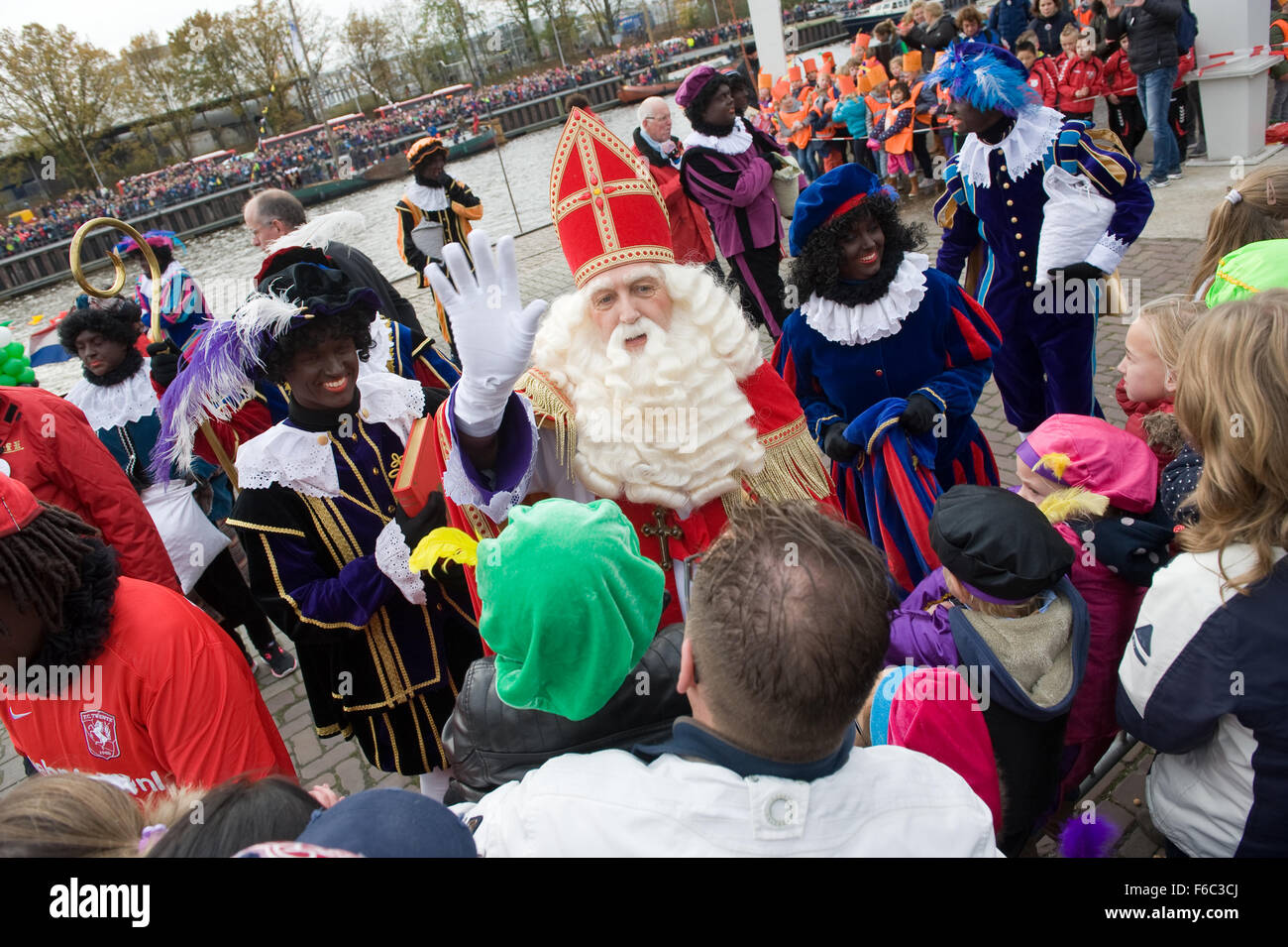 The dutch Santa Claus called 'Sinterklaas' is greeting the children ...