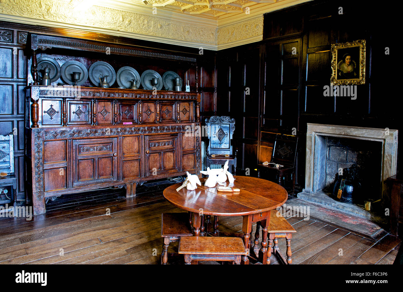 The interior of Riddlesden Hall, near Keighley, West Yorkshire, England ...