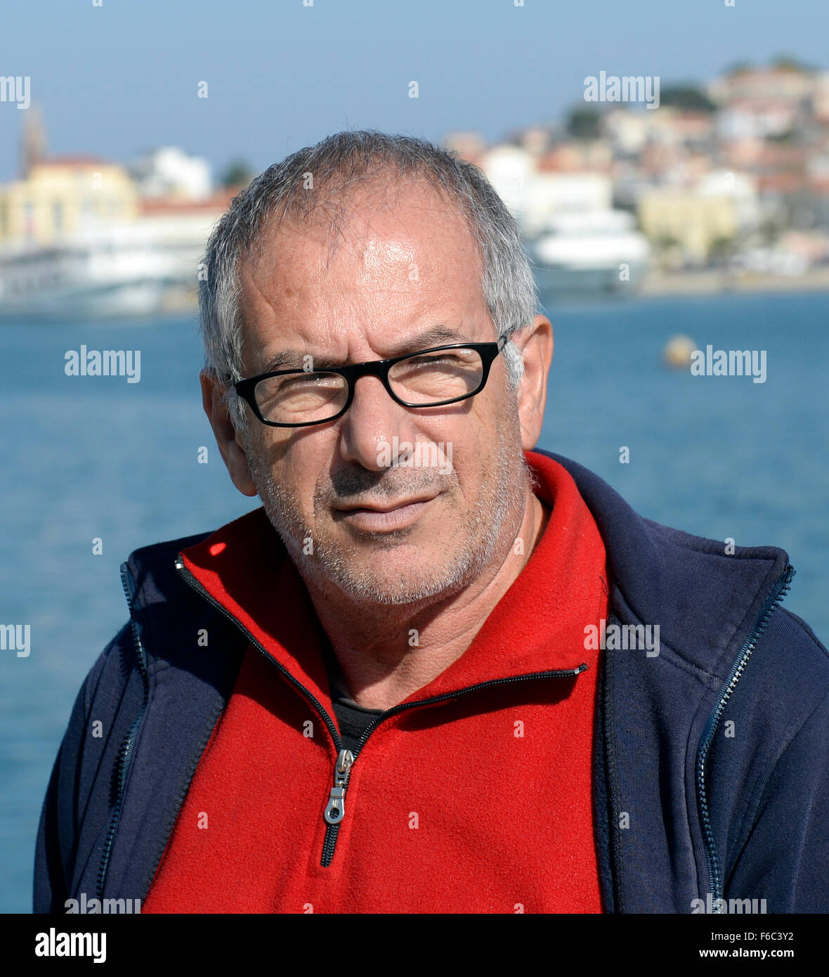Mytilena, Greece. 15th Nov, 2015. Greek journalist Giannis Sinanis ...