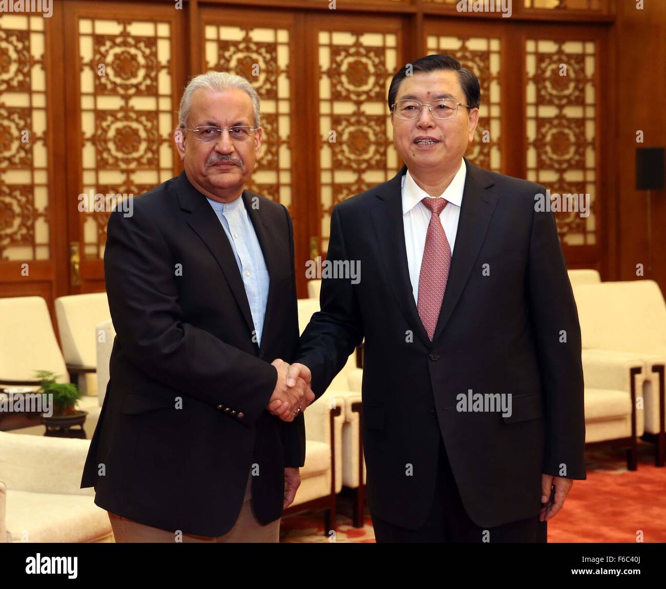 Beijing, China. 16th Nov, 2015. Zhang Dejiang (R), chairman of the ...