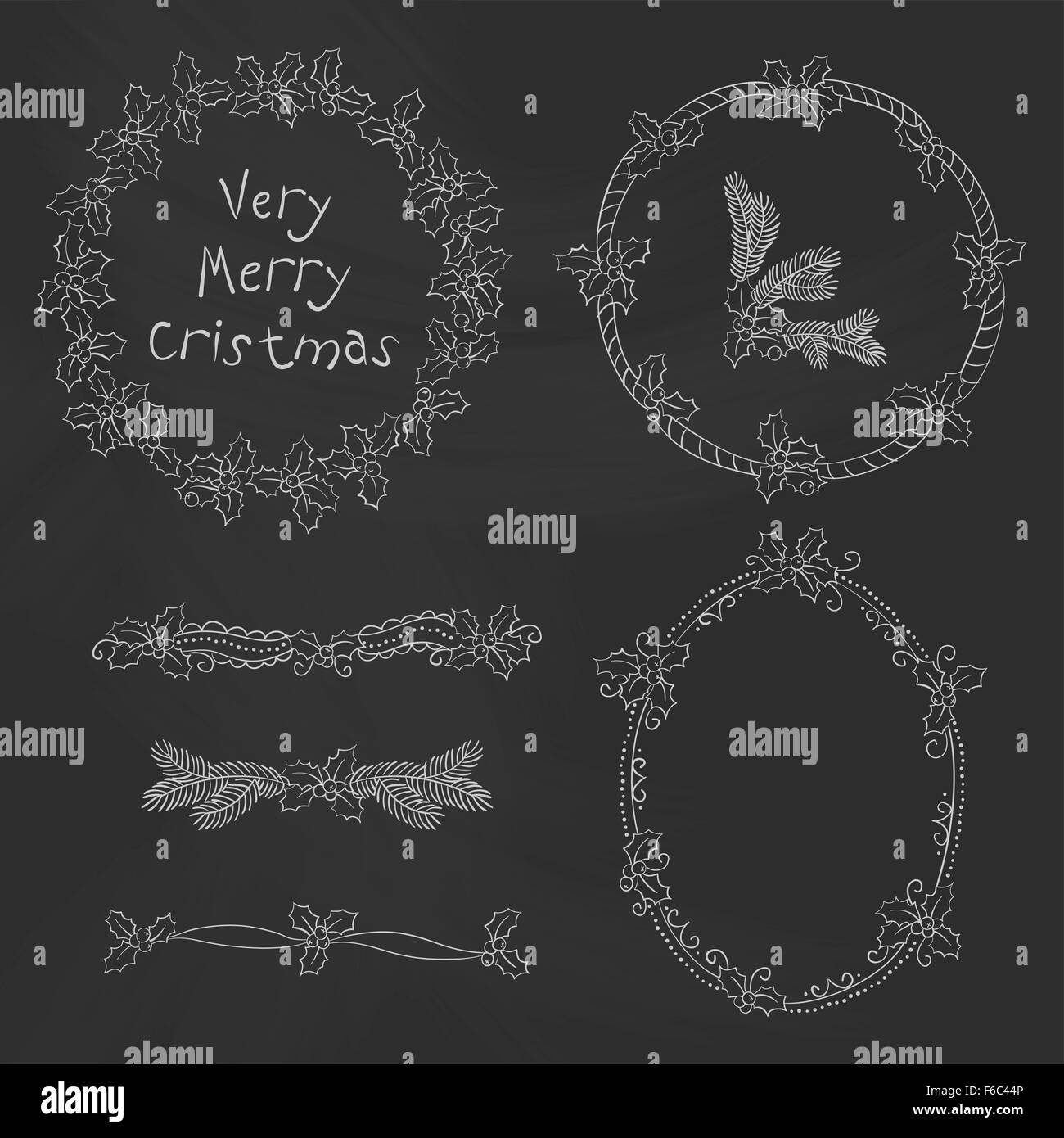 Vector vintage Christmas doodle frames. Seasonal hand drawn cartoon on ...