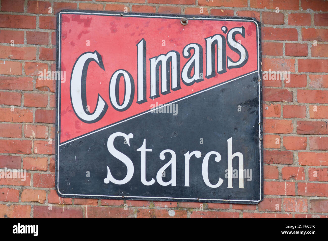 Colman's Starch enamel advertising sign on wall at Staverton Railway ...