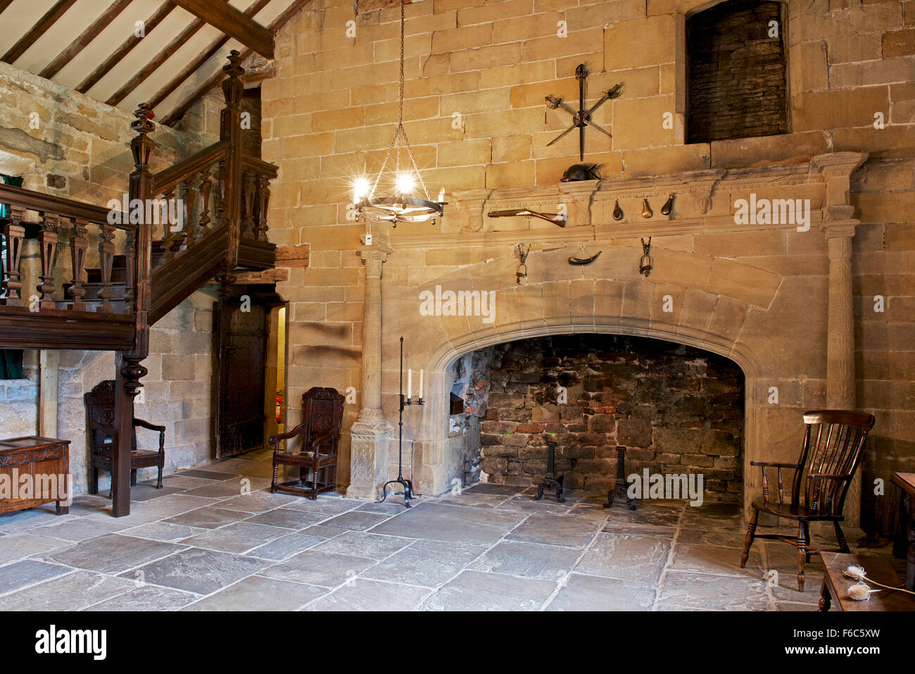 The interior of Riddlesden Hall, near Keighley, West Yorkshire, England ...
