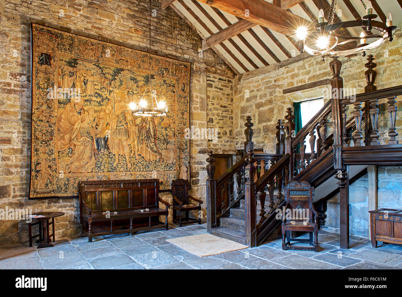 The interior of Riddlesden Hall, near Keighley, West Yorkshire, England ...