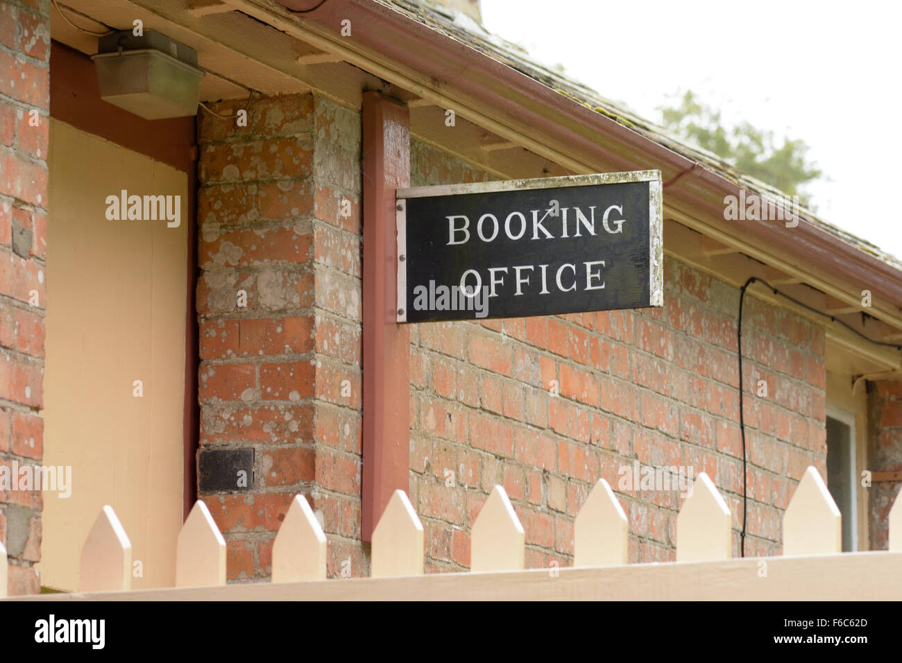 Booking Office sign at Staverton Railway Station, Devon, England Stock ...
