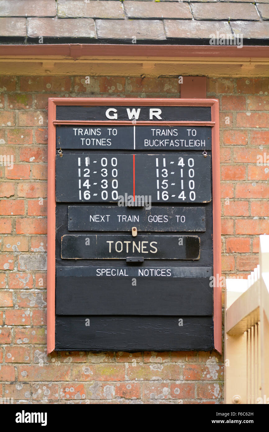 Great Western Railway (GWR) Train Times information board at Staverton ...