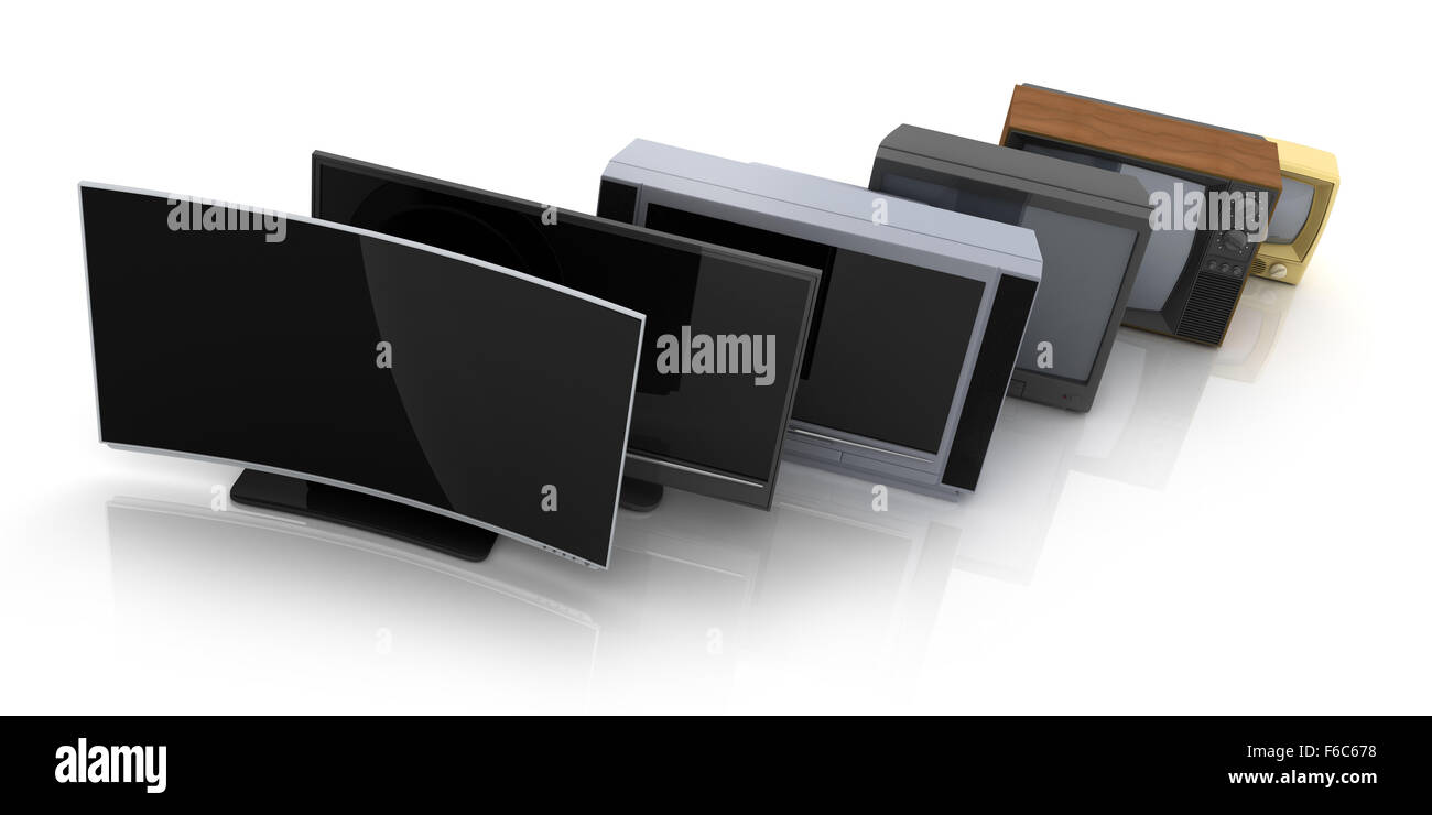 Row evolution TV on white background (done in 3d Stock Photo - Alamy