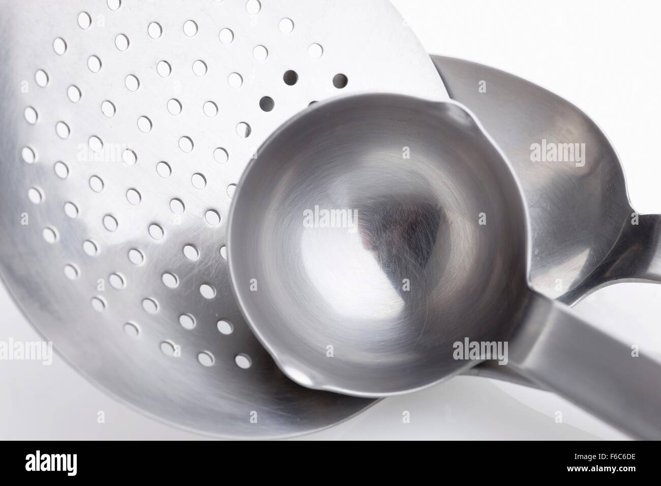 A ladle and a draining spoon Stock Photo - Alamy