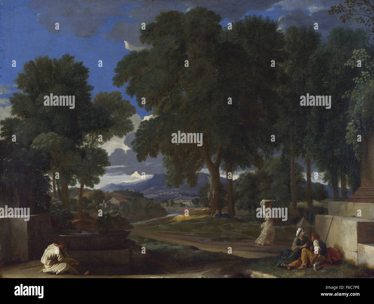 Nicolas Poussin - Landscape with a man washing his Feet at a Fountain ...