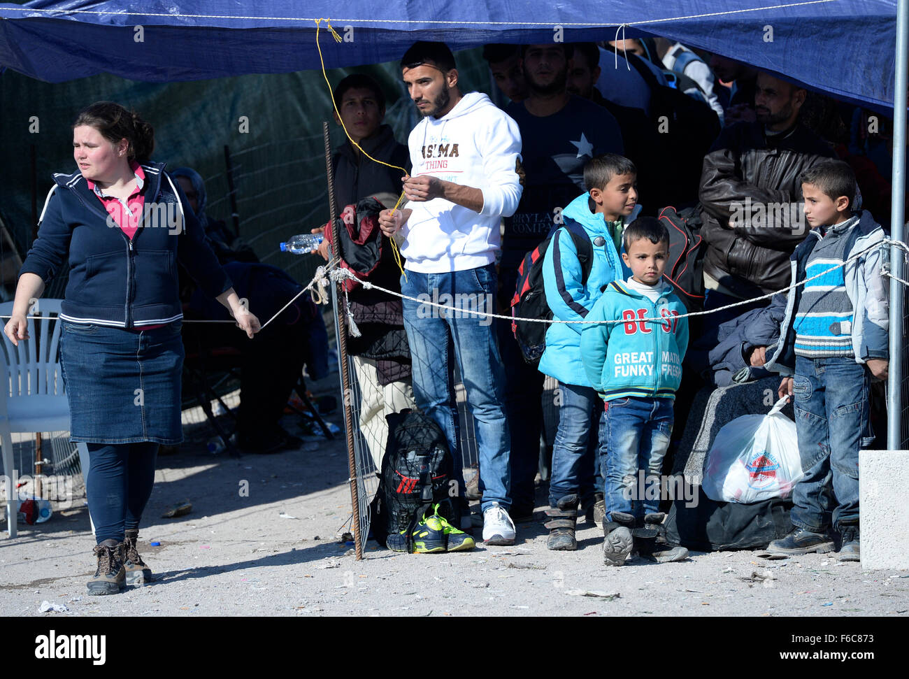 Oxy, Greece. 16th Nov, 2015. Refugees are waiting for buses in the ...