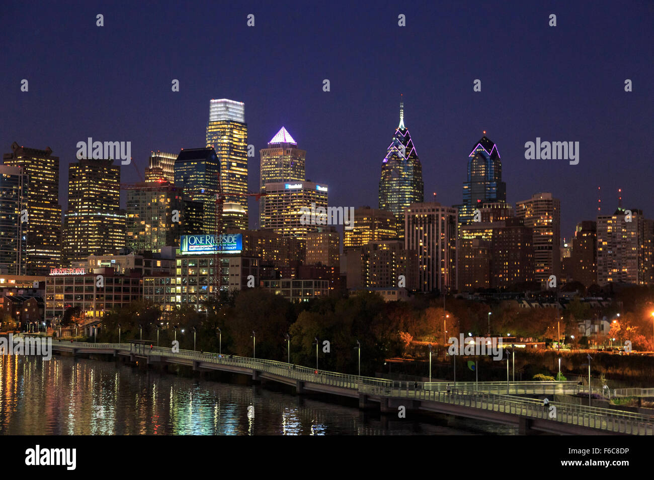 Philadelphia Skyline with Schuylkill River Park Boardwalk, Philadelphia ...