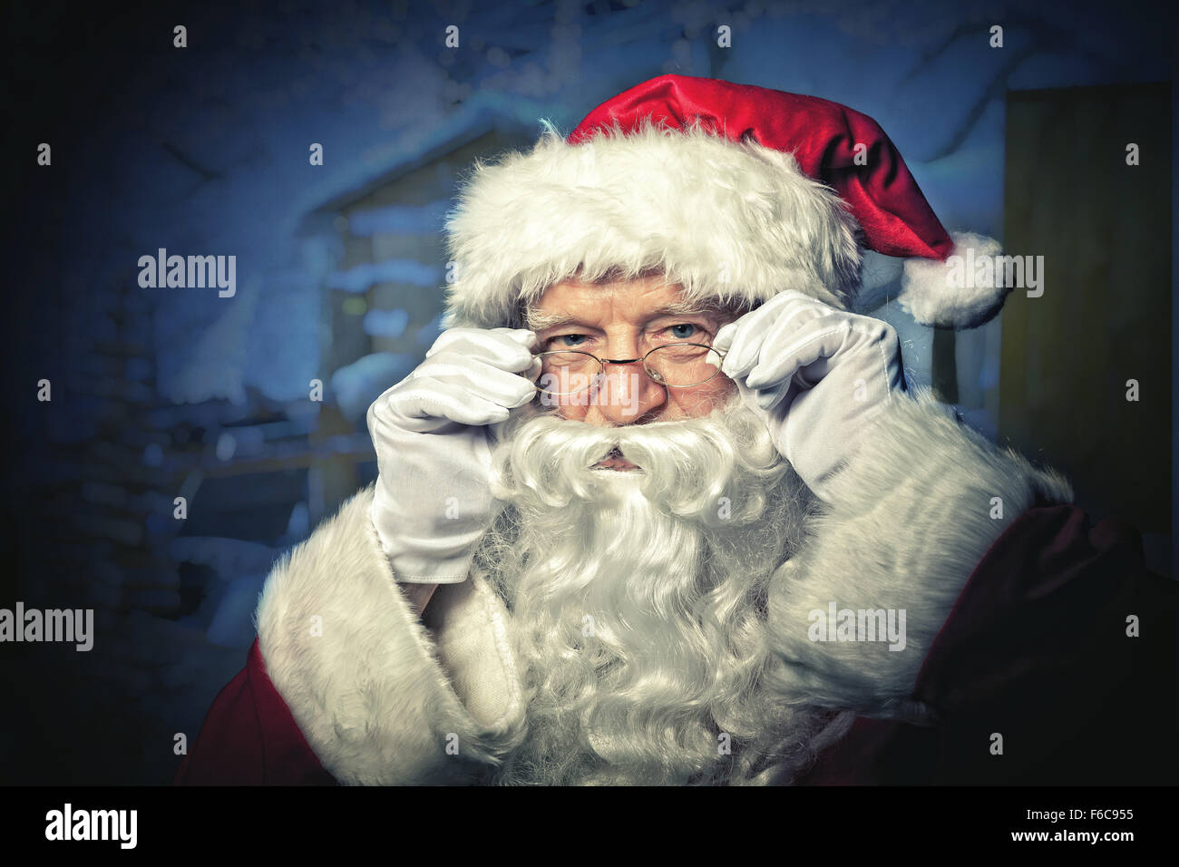 santa claus classic portrait on gray background Stock Photo - Alamy
