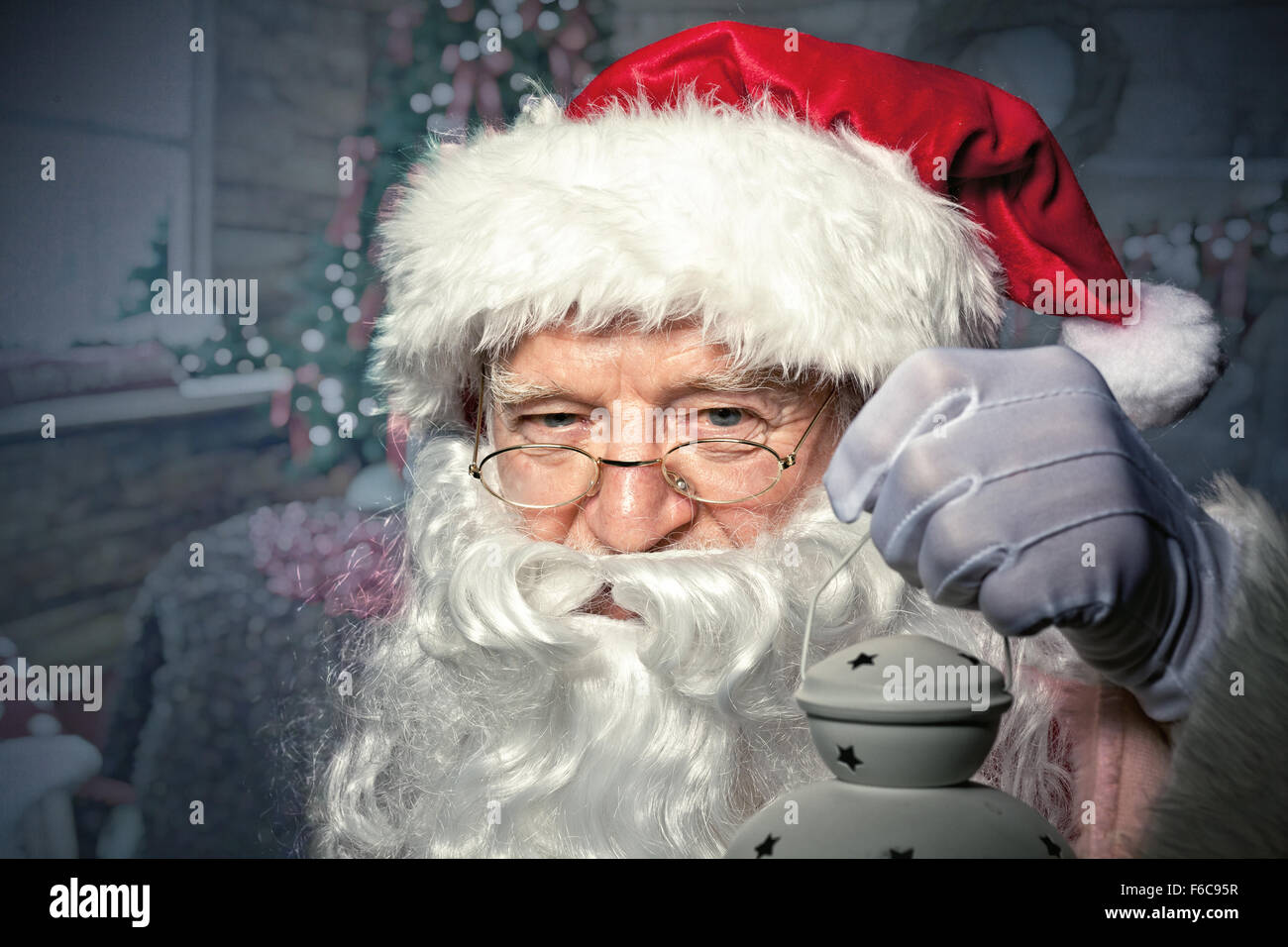 santa claus classic portrait on gray background Stock Photo - Alamy