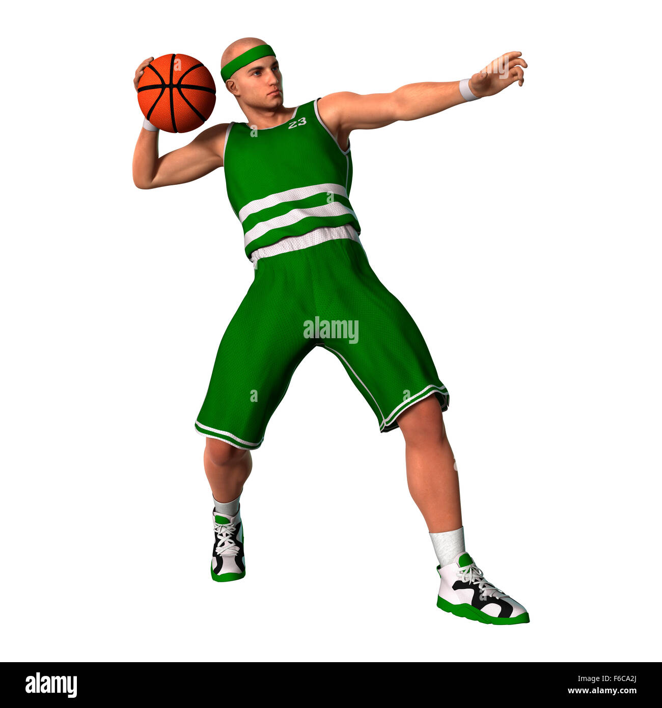 3D digital render of a basketball player with a ball isolated on white ...
