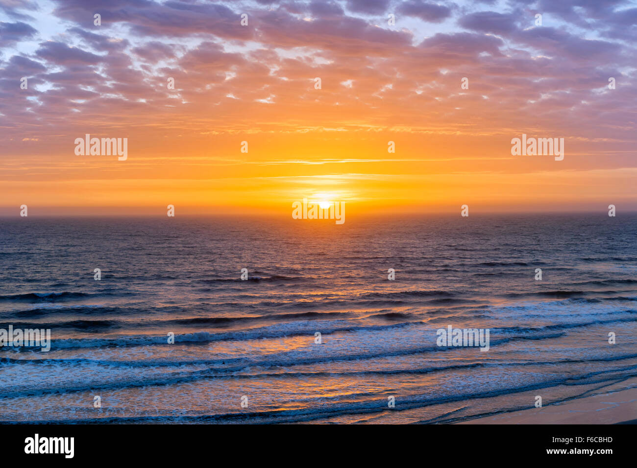 Sunrise over Atlantic ocean with dramatic sky in Florida, aerial view ...