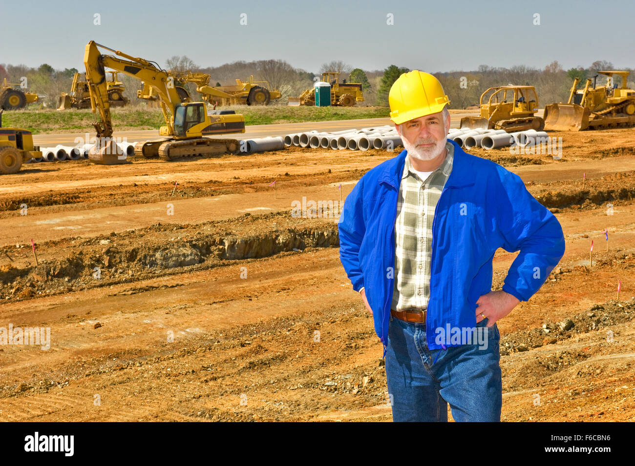 Construction Worker On Highway Project Stock Photo - Alamy