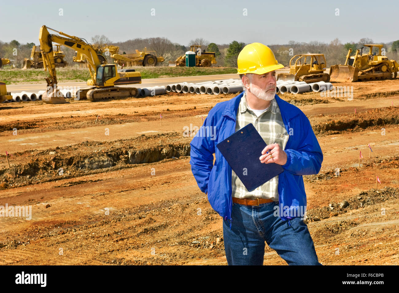 Highway Construction Foreman on a highway construction site Stock Photo ...