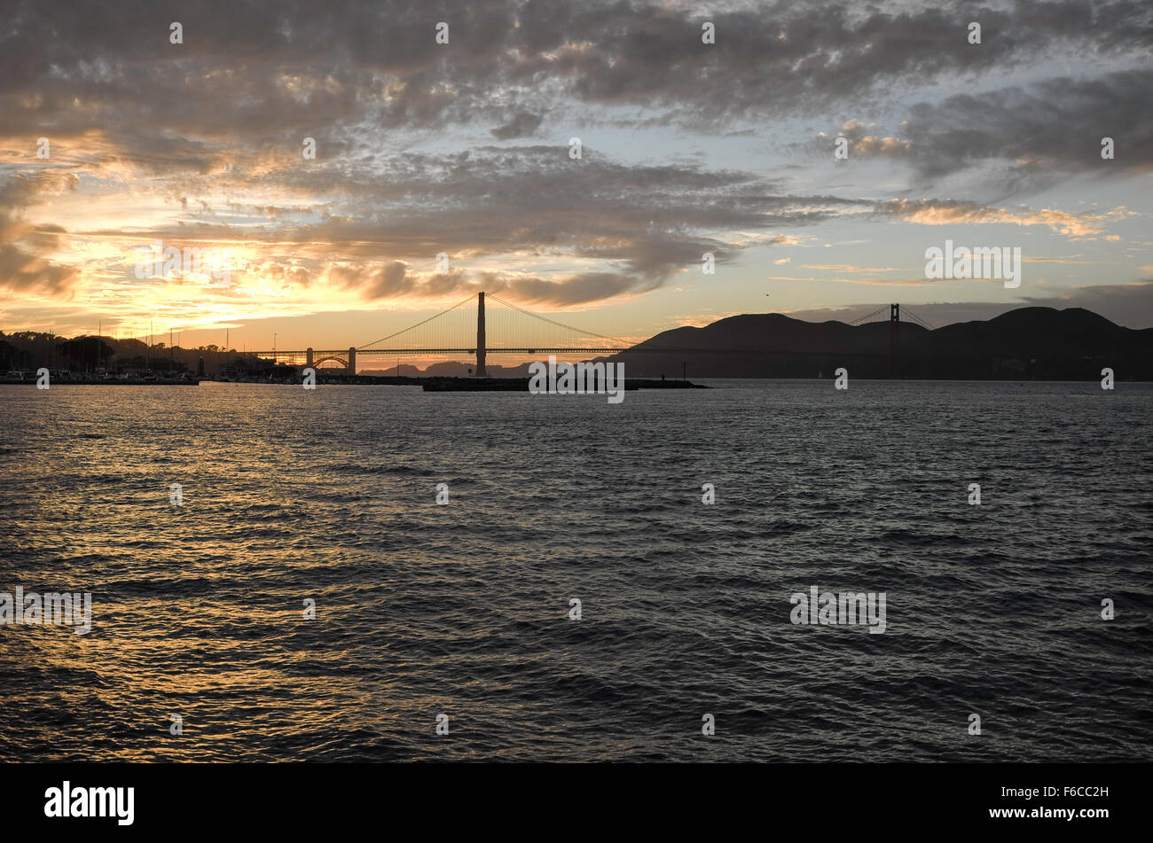Dramatic sunset over Golden Gate Bridge, San Francisco, California, USA ...