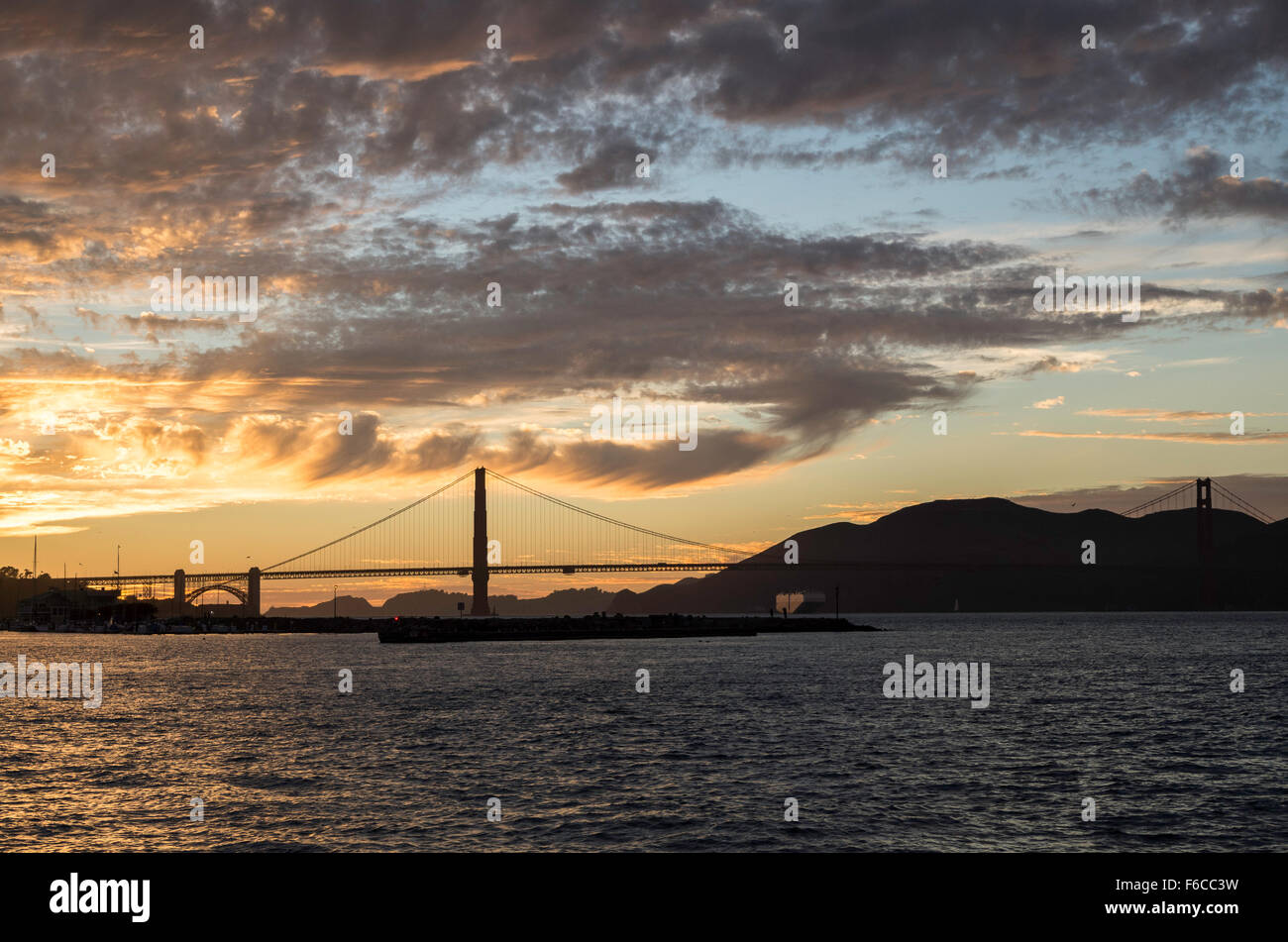 Dramatic sunset over Golden Gate Bridge, San Francisco, California, USA ...
