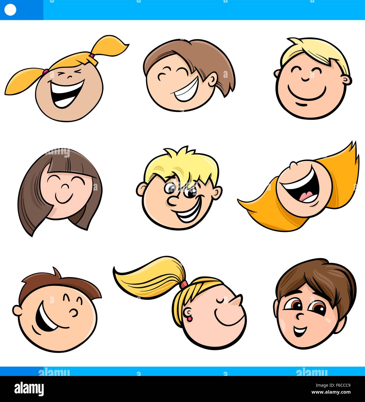 Cartoon Illustration of Happy Kids Faces Set Stock Vector Image & Art ...