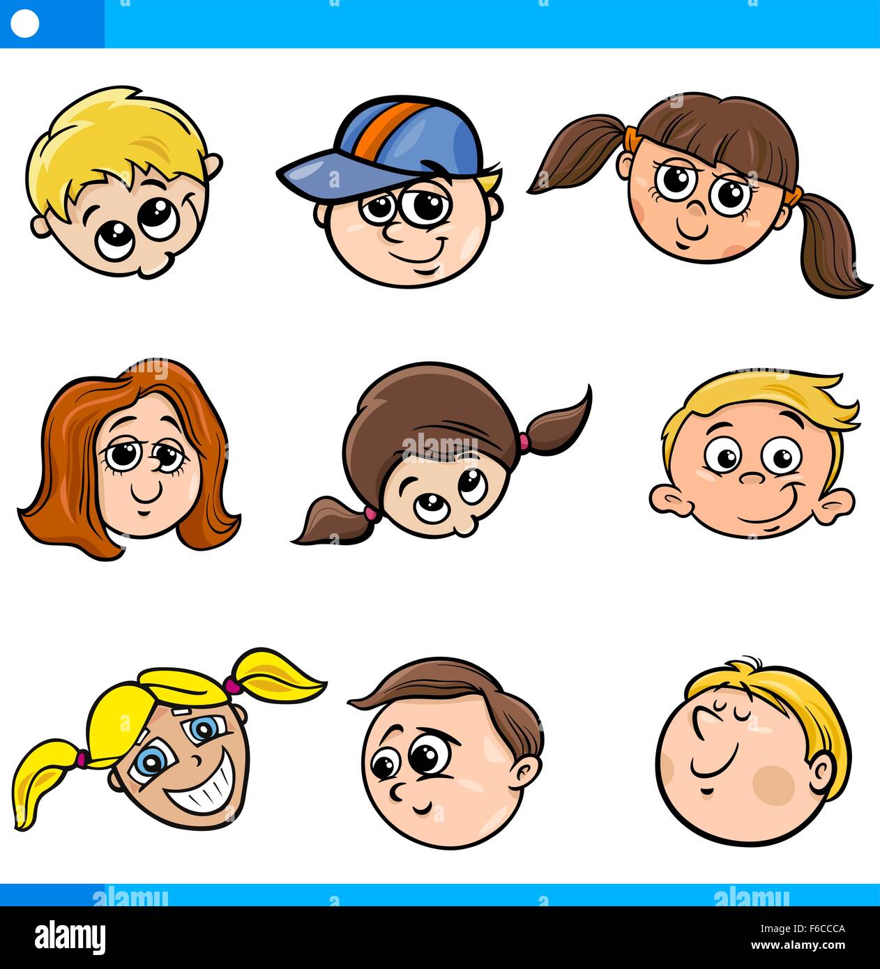 Cartoon Illustration of Happy Children Faces Set Stock Vector Image ...