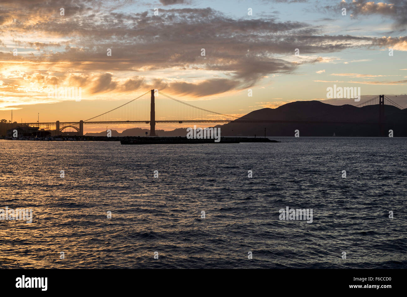 Dramatic sunset over Golden Gate Bridge, San Francisco, California, USA ...