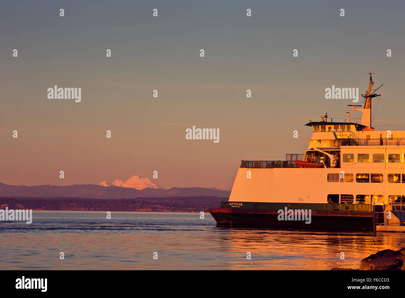 WASHINGTON - The Mukilteo-Clinton ferry and Mount Baker bathed in ...