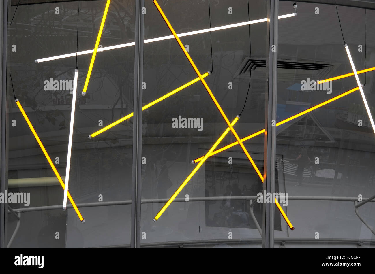 Strip lights in window, San Francisco, California, USA Stock Photo - Alamy