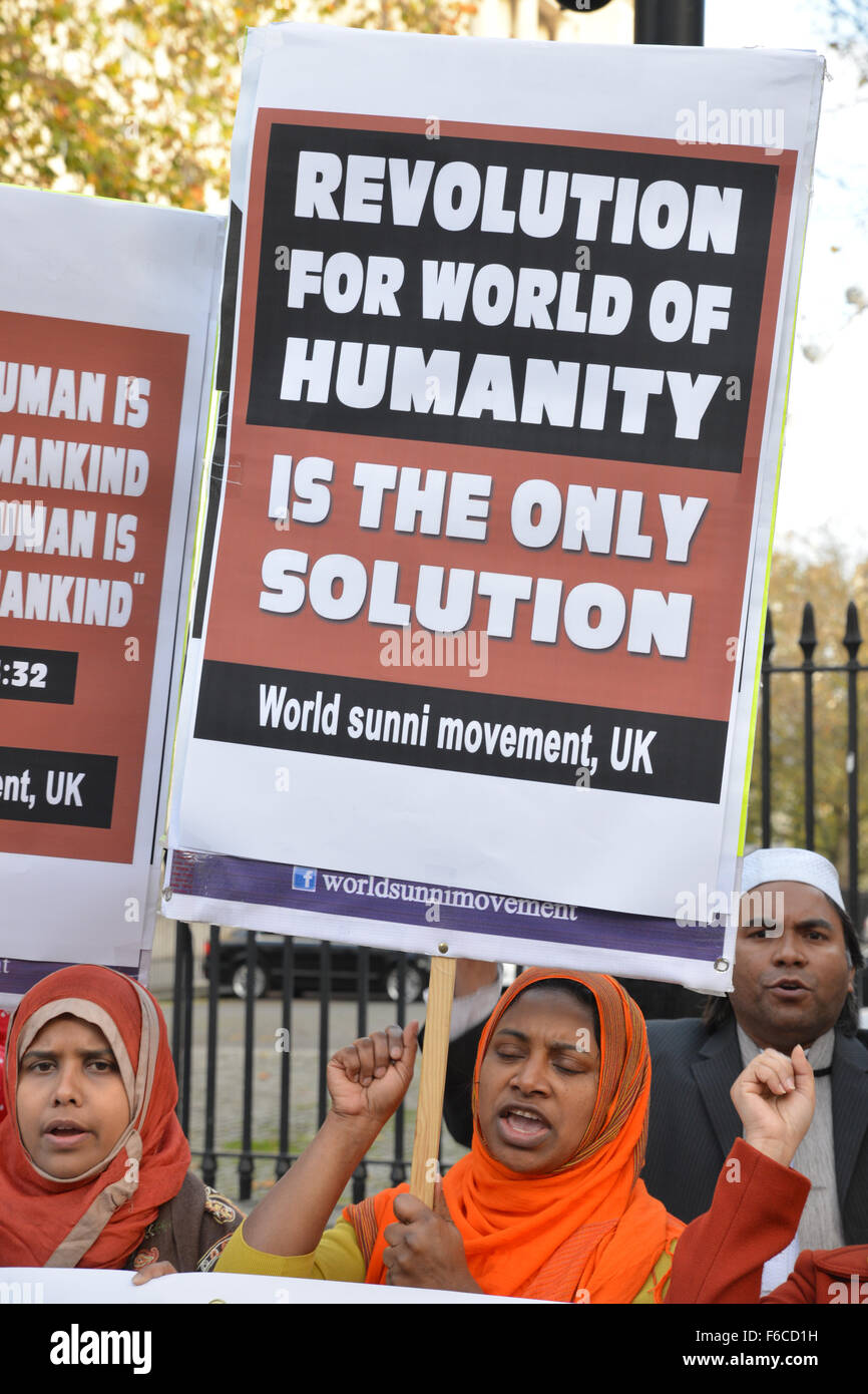 Paris attacks: Protest opposite Downing Street, by the World Sunni ...