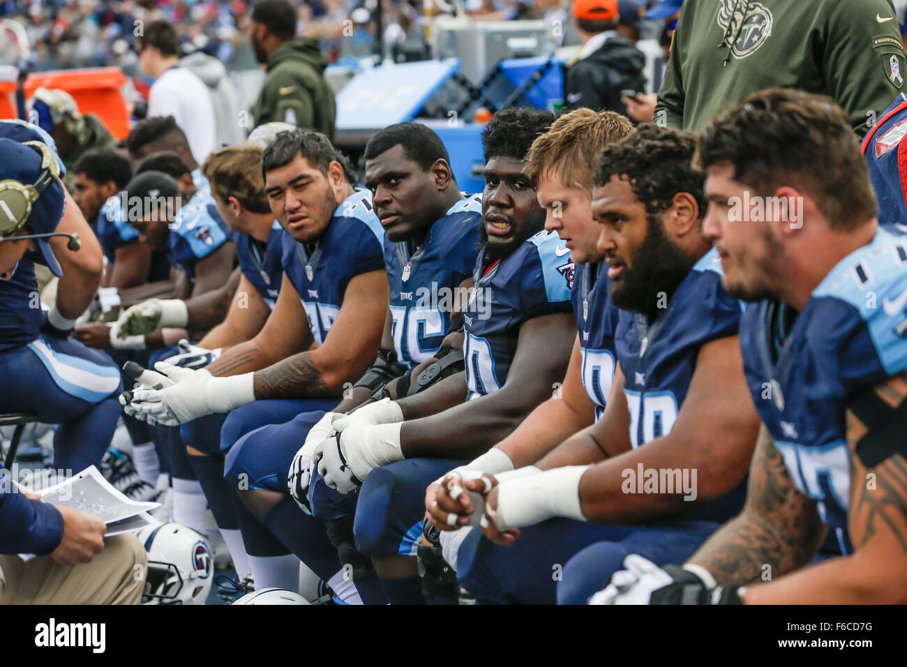 Nashville, TN, USA. 15th Nov, 2015. The Tennessee Titans offensive line ...