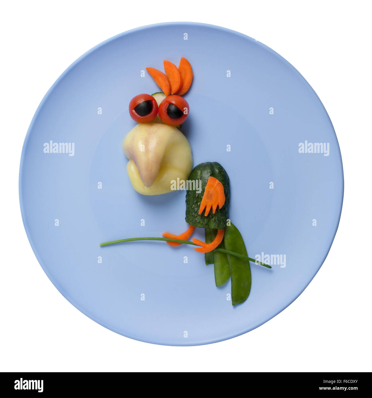 Parrot made of vegetables on blue plate Stock Photo - Alamy