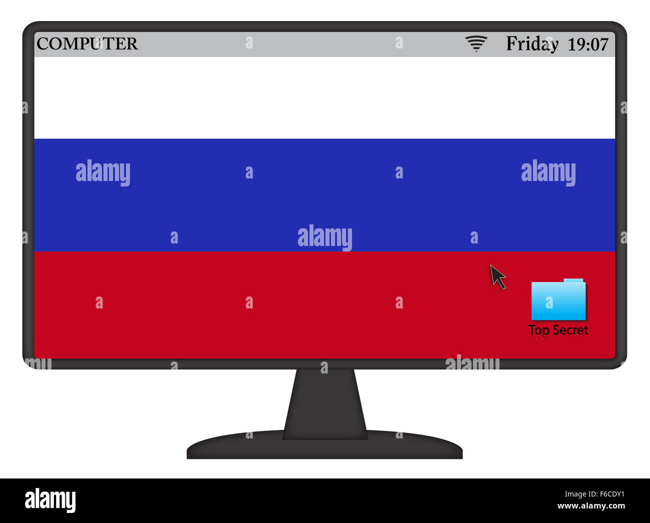 A Russia computer screen with symbols isolated on a white background ...