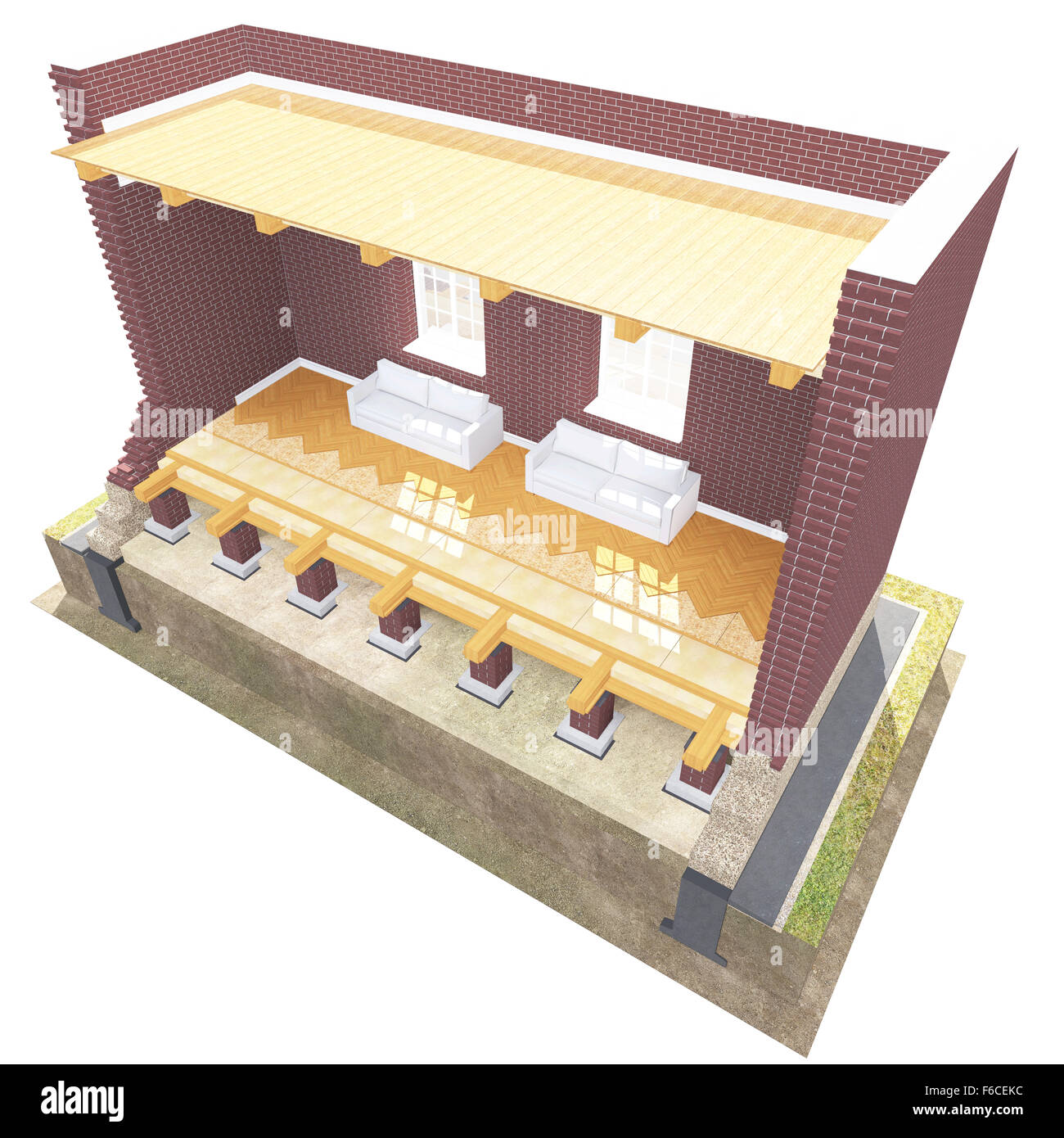 Cross section of brick house. 3D architectural illustration Stock Photo ...