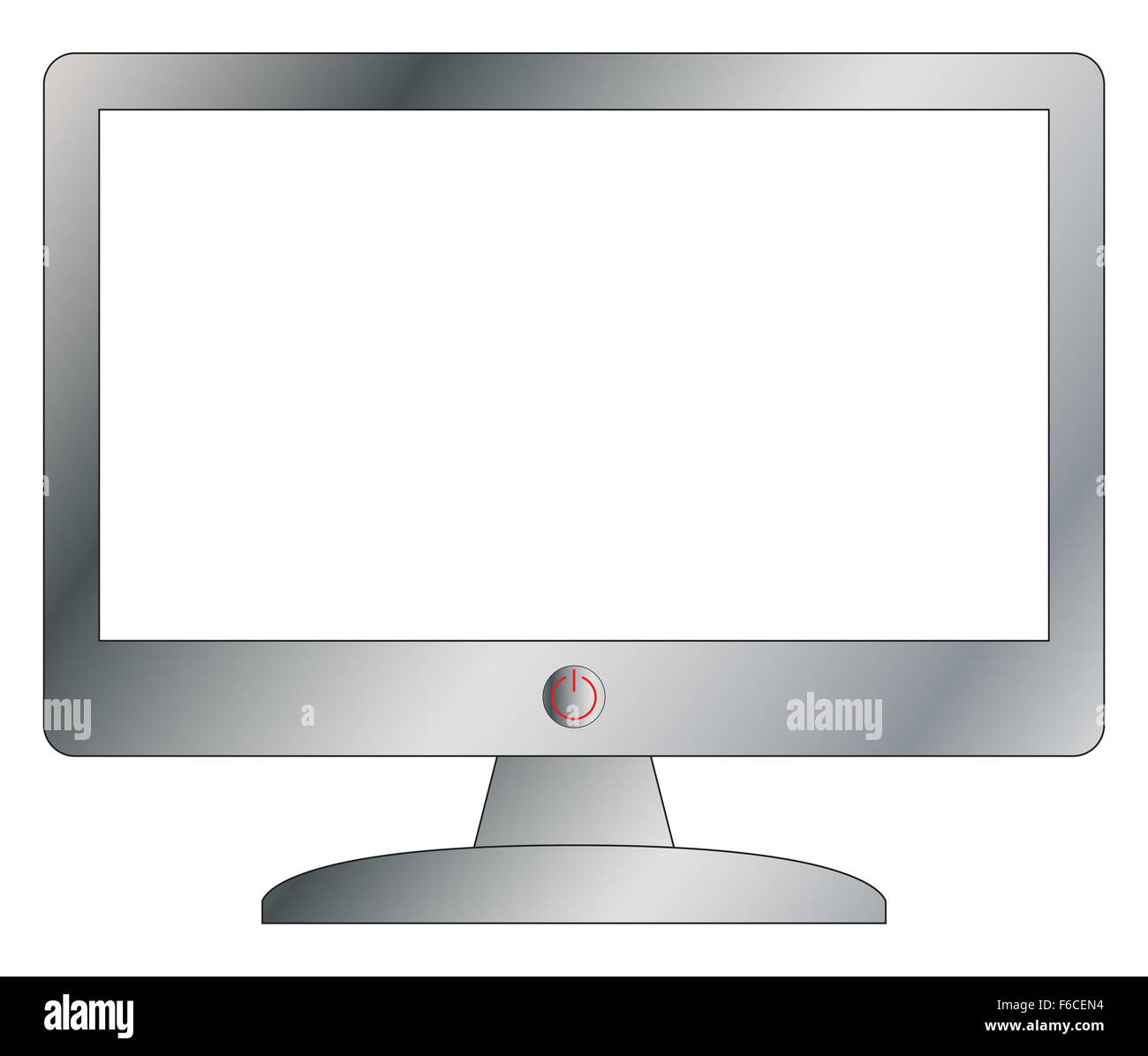 A silver computer screen with an off button and screen space isolated ...