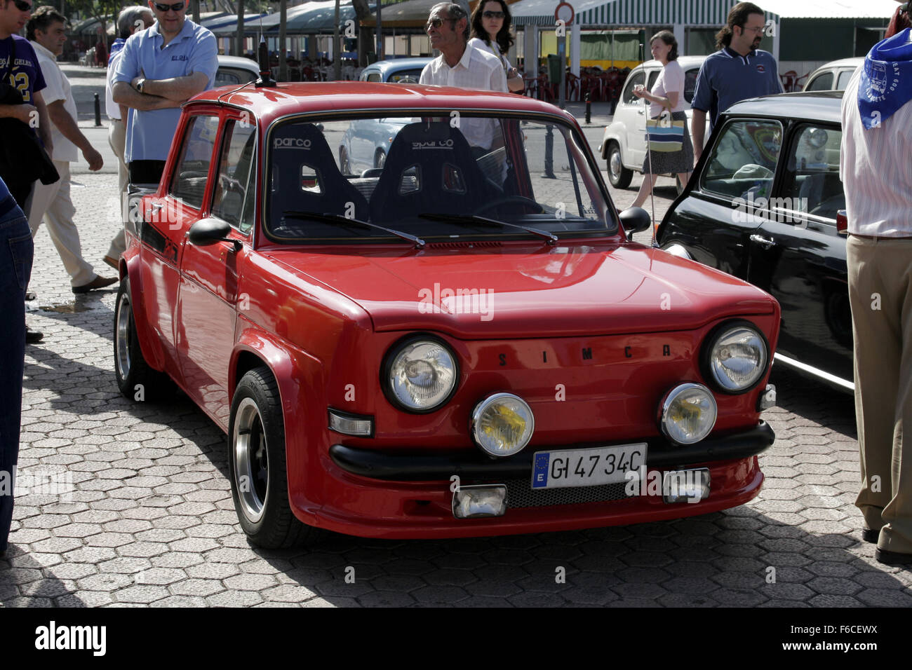 Classical Seat 600 car meeting in Albacete, Spain. Red Simca 1000 Stock ...