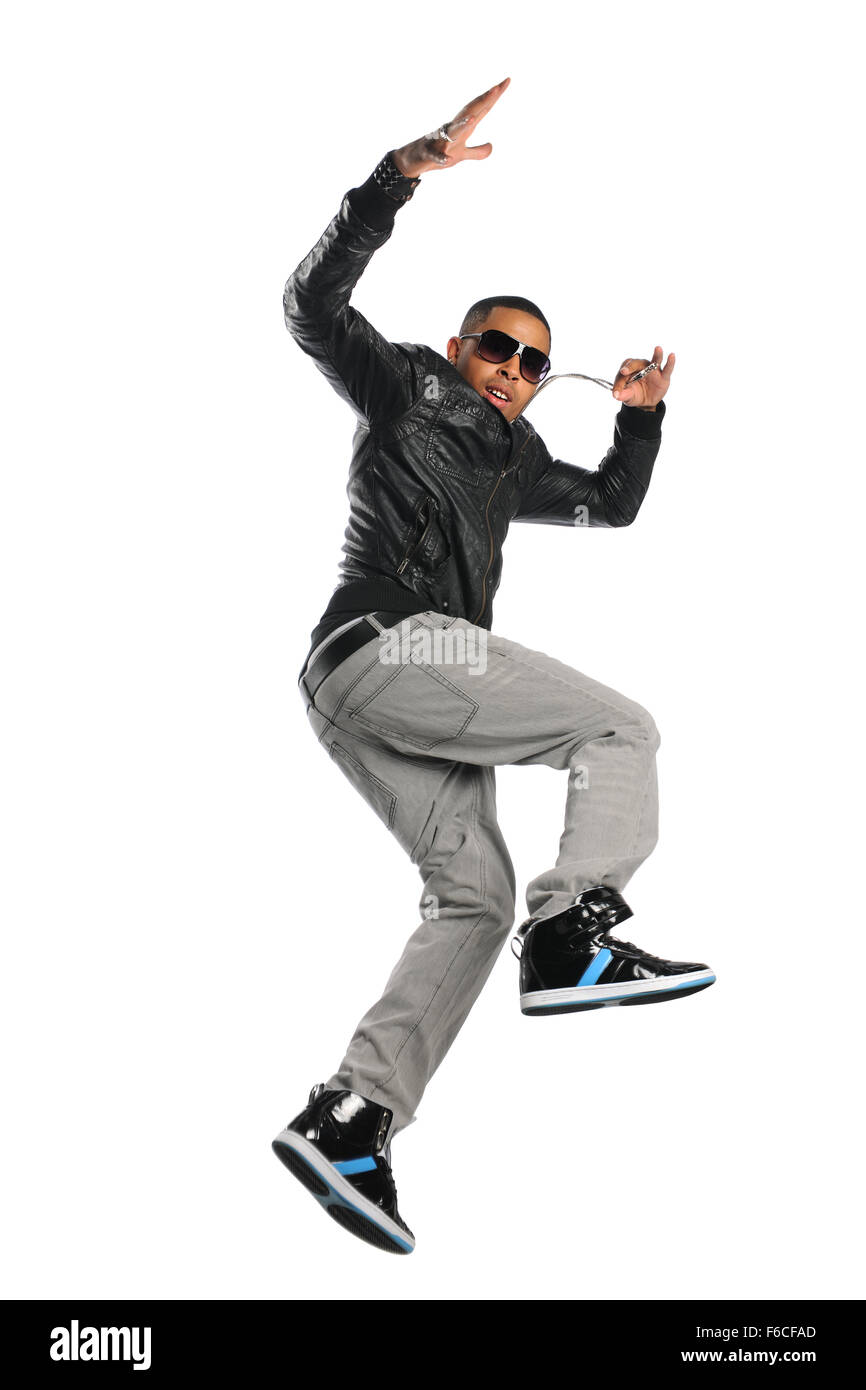 Portrait of African American hip hop dancer isolated over white ...