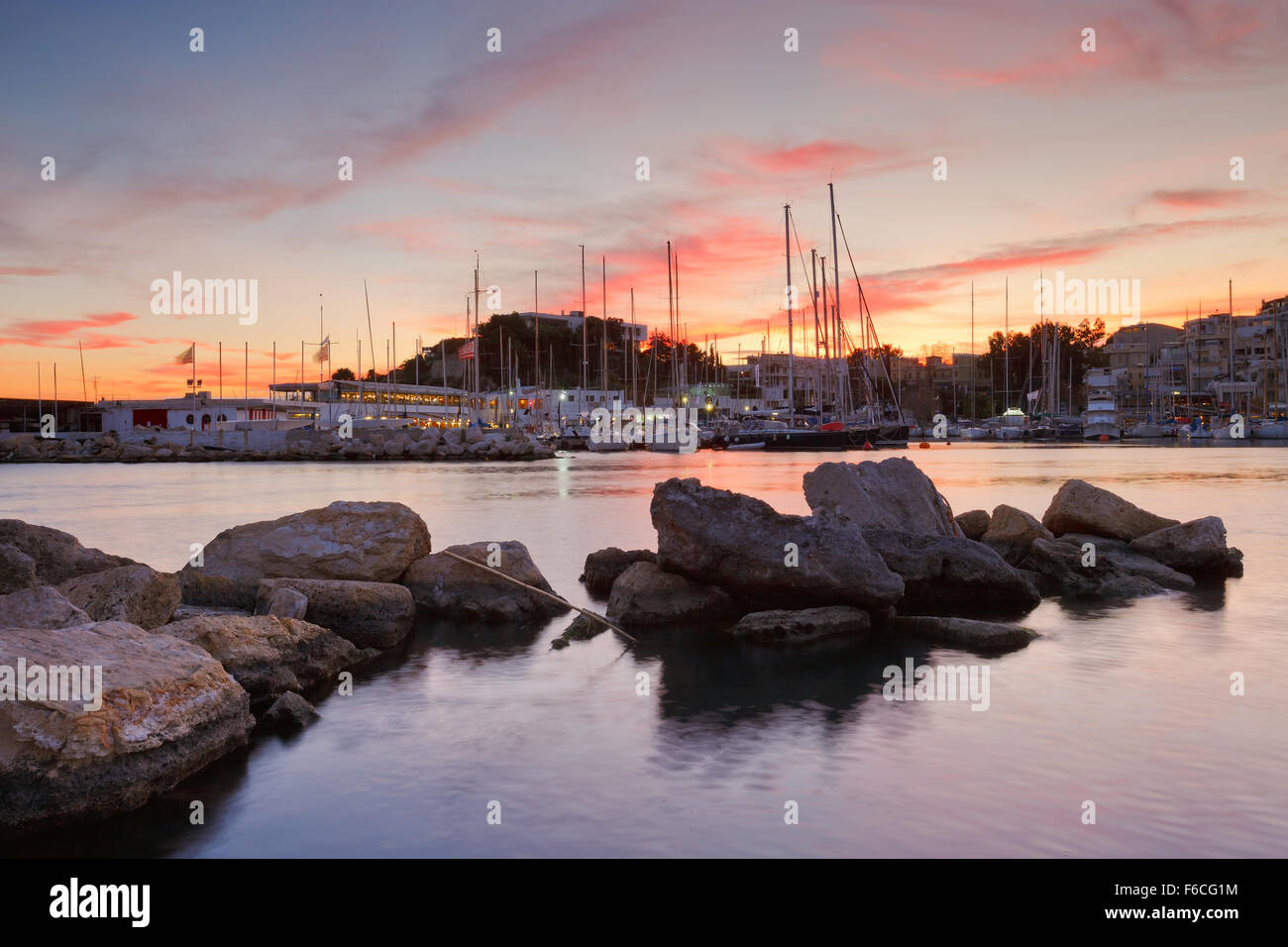 Boats at the yacht club in Mikrolimano marina in Athens seen from the ...