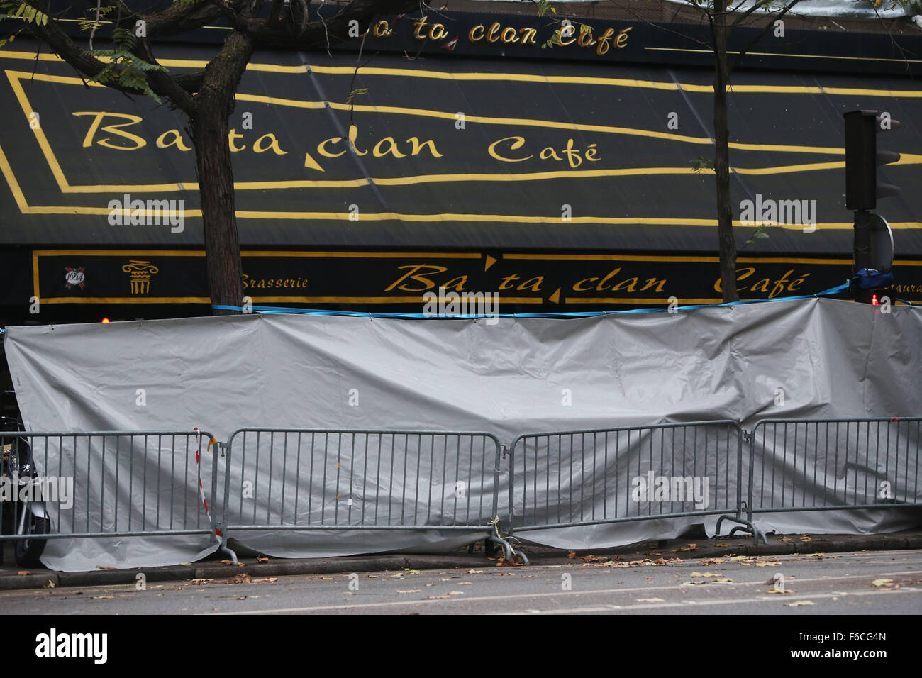 Paris, France. 16th Nov, 2015. The covered entrance to the Bataclan ...