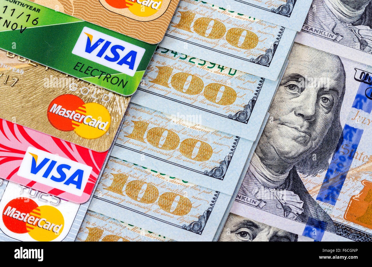 US dollar bills with credit cards Visa and MasterCard Stock Photo - Alamy