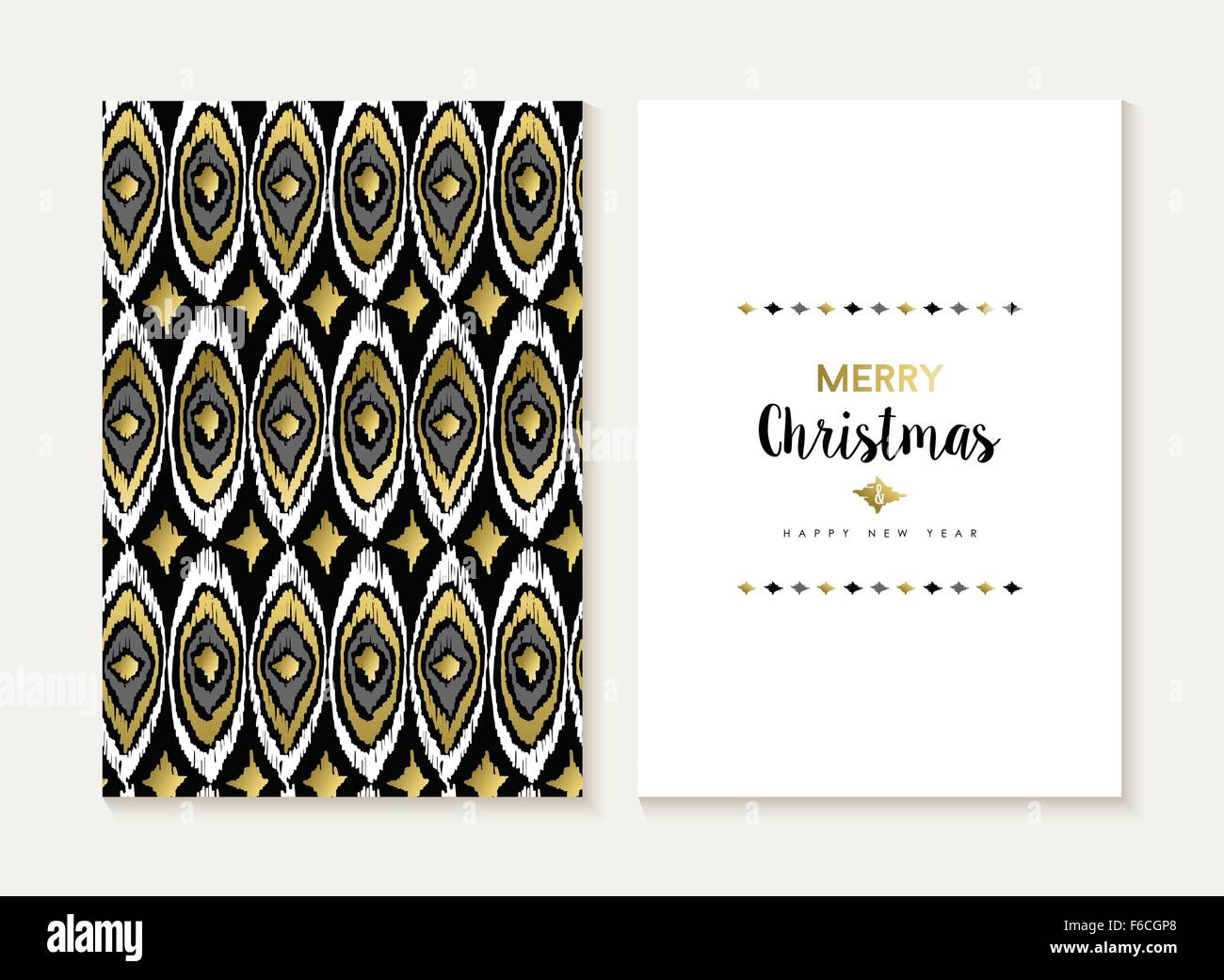 Merry Christmas card template set with retro tribal indian style ...