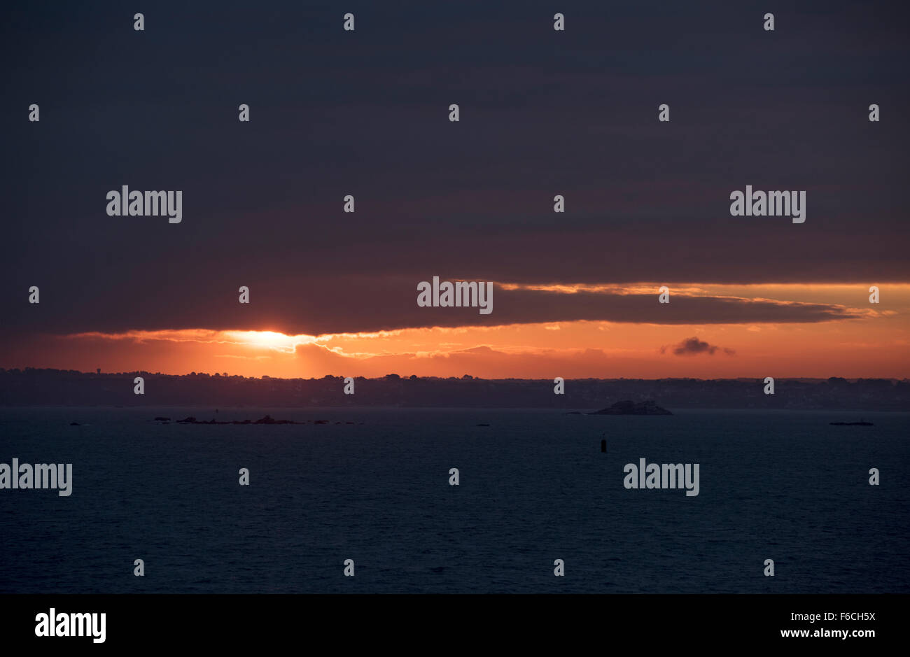 Sunrise off the coast of Brittany, France. Oct 2015 Dawn off the coast ...