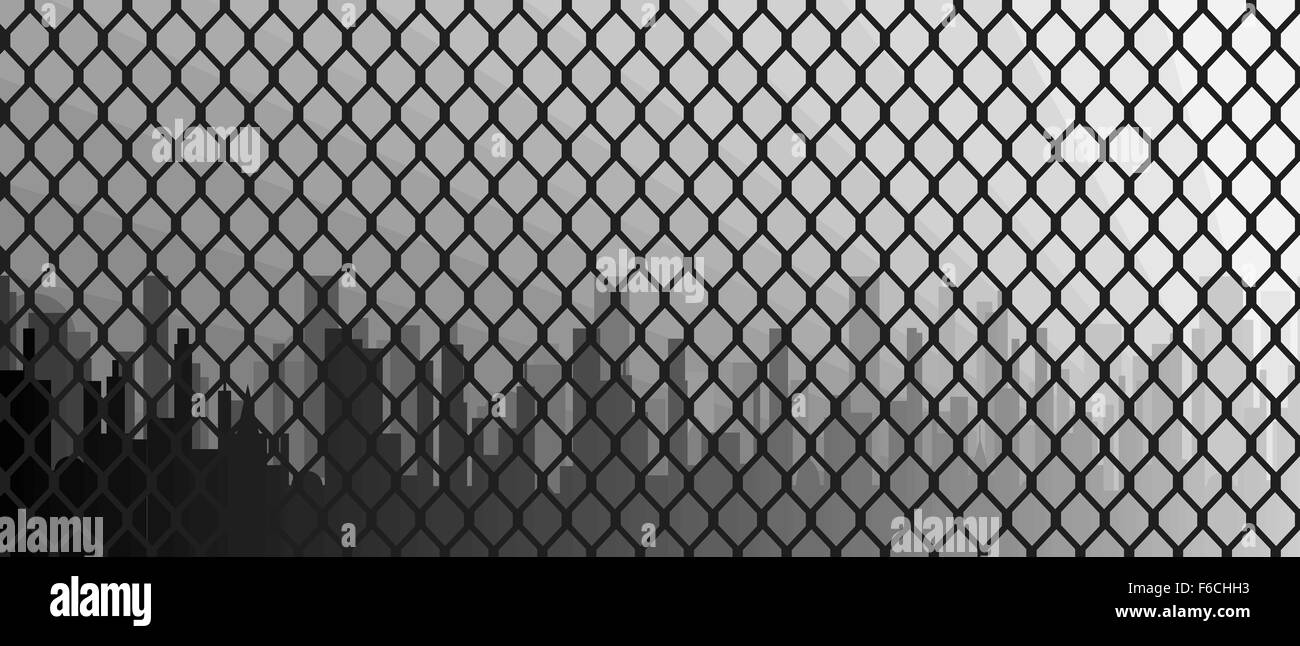 A typical chain link fence pattern with cityscape behind Stock Photo ...