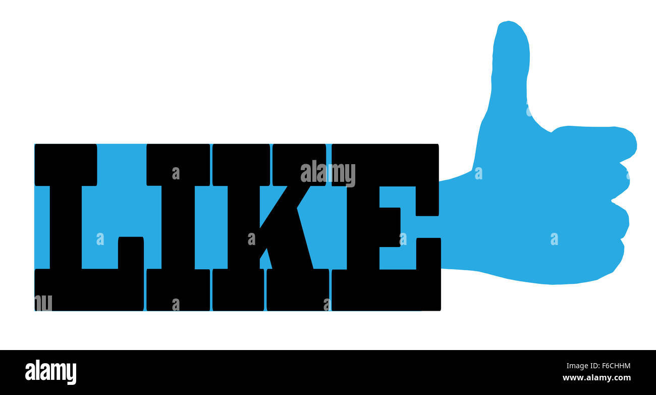 A like text blue thumbs up sign over a white background Stock Photo - Alamy
