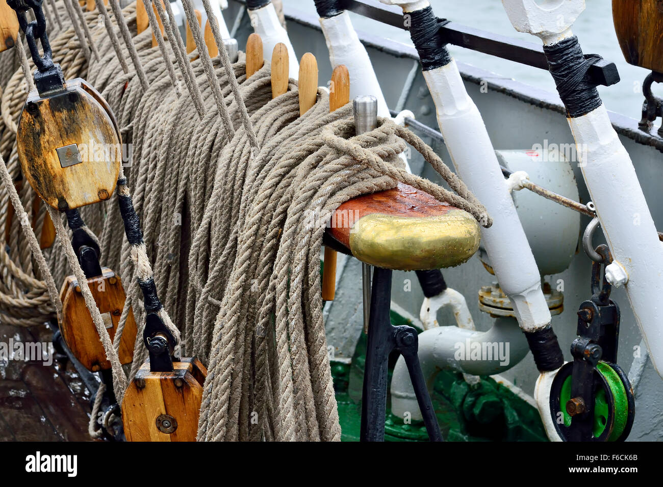 The rigging of a sailing ship closeup Stock Photo - Alamy