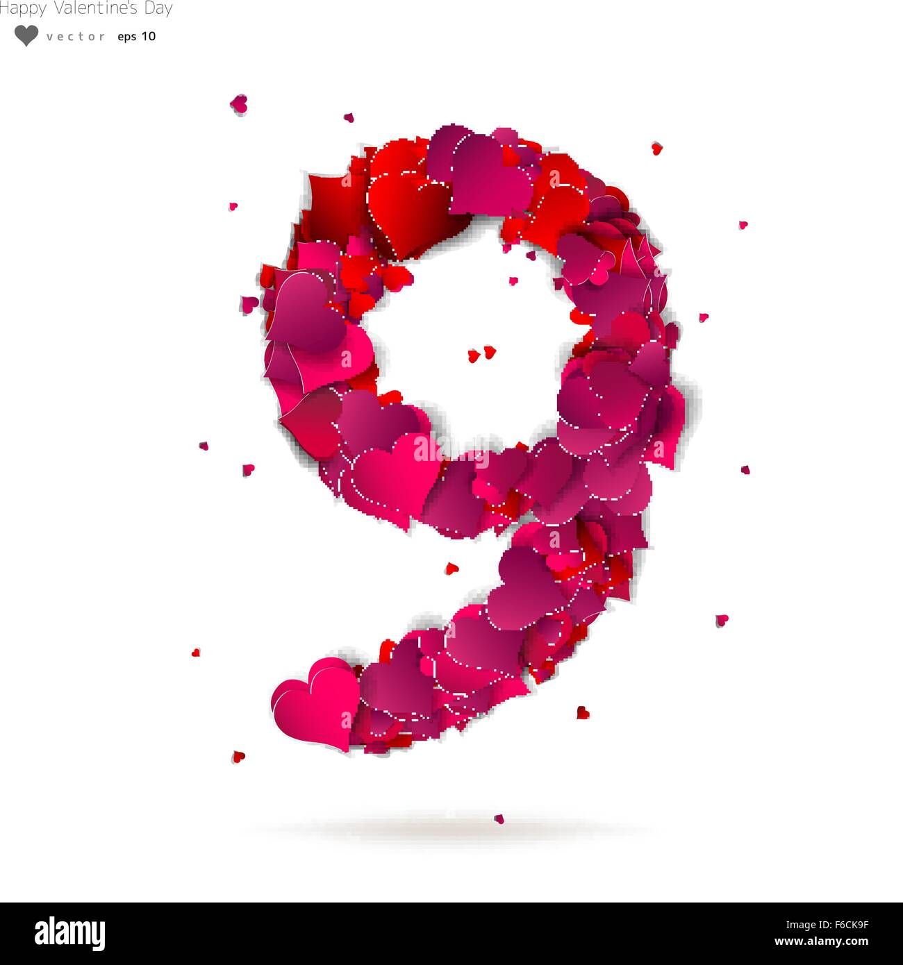 Number nine, 9 made from red hearts Love alphabet Stock Vector Image ...