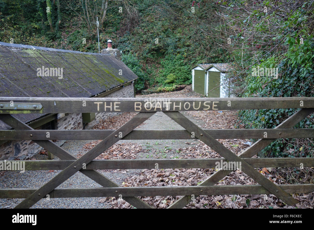 Wooden gate with the words 'The Boathouse" written on it Stock Photo ...