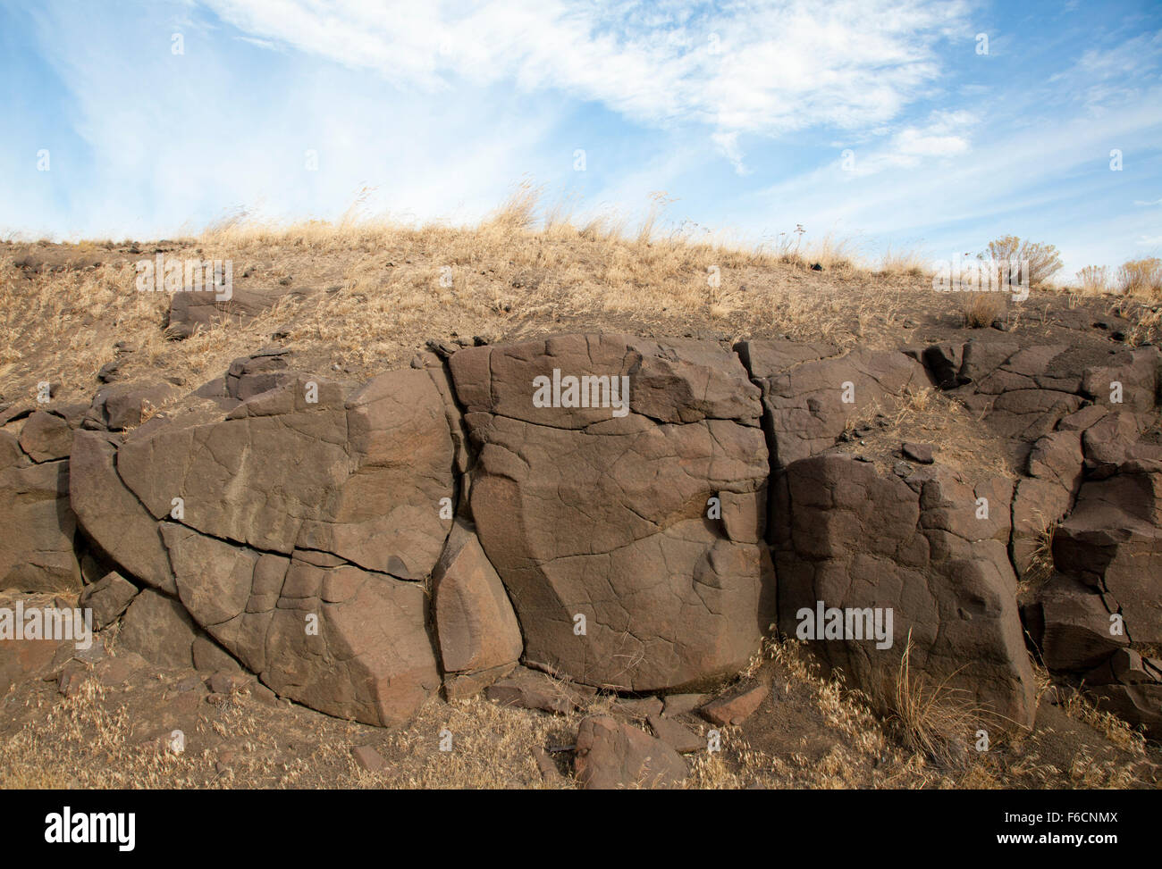 Exposed rock and soil along the Columbia River Gorge, Oregon Washington ...